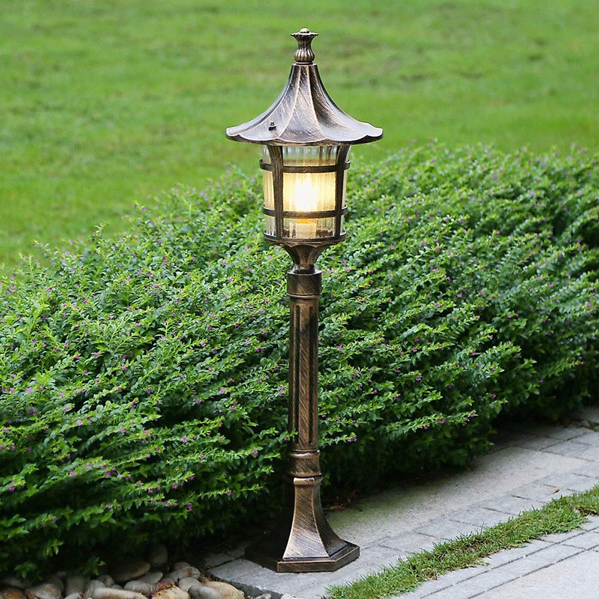 ZZYJYALG Rustic Lawn Light Outdoor Villa Garden Fence Courtyard Waterproof E27 Floor Lantern Home European Landscape Streetlight Creative Umbrella Design Aluminum Pathway Post Pole Lighting Fixture