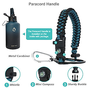 ZAKVOP 64 oz Insulated Water Bottle with Straws&3 Lids, Half Gallon Water Bottle Stainless Steel Double Walled, Big Water Jug with Paracord Handle, Large Metal Water Bottle for Gym