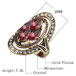 Boho Red CZ Wedding Statement Ring for Women Girls Vintage Bohemian Round Wide Band Rings Comfort Fit Retro Ethnic Indian Bollywood Christmas Cocktail Party Art Deco Jewelry Size 8