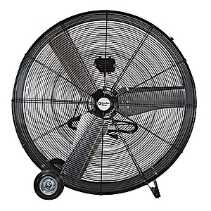 Comfort Zone CZMC36 36” 2-Speed High-Velocity Direct Drive Industrial Drum Fan, All-Metal Construction, Individually Balanced Aluminum Blades, and 2 Large Rubber Wheels, Black