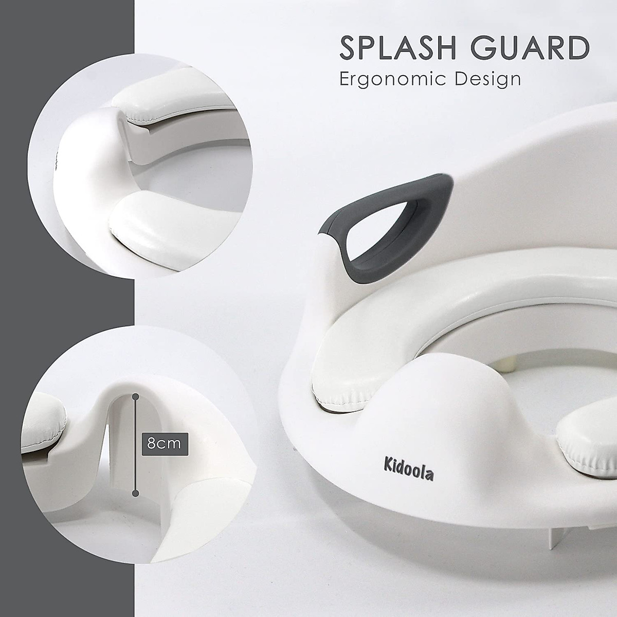 KIDOOLA Toilet Seat for Potty Training – Perfect Toddler & Kids Toilet Trainer with Splash Guard, Handles and Backrest – Children’s Portable Potty Seat for Use on Round & Oval Toilets