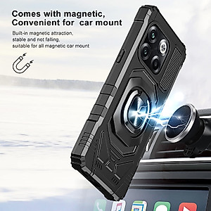 Ailiber Case for OnePlus 10T 5G with Tempered Glass Screen Protector, Ring Kickstand for Magnetic Car Mount, Heavy Duty Shockproof Protective Hard Phone Cover - Black