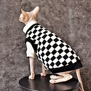 Sphynx Cat Clothes Fashionable V-Neck Sweater Vest Hairless Cat Clothes Thickened Warmth Devon Cat Clothes,Peter Bald,Cornish (Large)