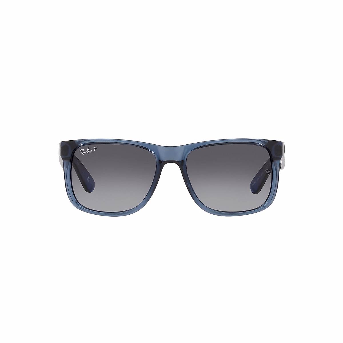 Ray-Ban RB4165 Justin Rectangular Sunglasses, Transparent Blue/Polarized Grey Gradient, 54 mm
