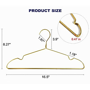 Amber Home Premium Matte Gold Aluminum Coat Hangers 20 Pack, 16.5” Extra Smooth & Durable Metal Shirt Dress Hanger, Light & Sturdy Metal Rack for Jacket Trouser Pant Slack