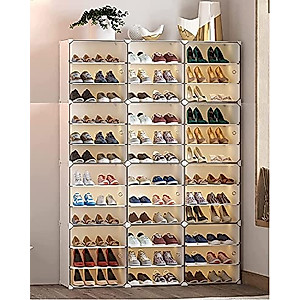 Portable Shoe Rack Organizer 12 Tier DIY Shoe Cabinet, 72 Pair White Plastic Stackable Closet Shoe Box Storage Cabinet for Entryway, Bedroom and Hallway Shoe Cabinet w/Doors