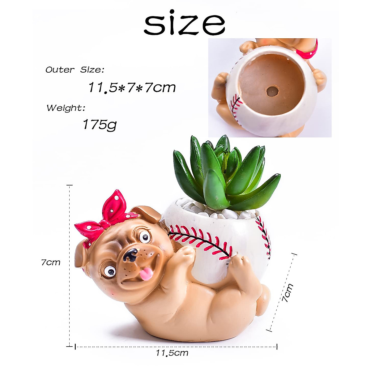 Cute Puppy Play Baseball Flowerpot with Drainer Garden Flowerpot Resin Succulent Potted Bonsai Plant Stand Home Desk Mini Ornaments Without PlantsWang Xingren Stadium Flower Pot Baseball