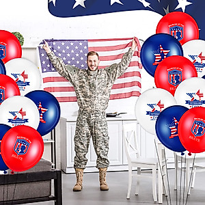 60 Pieces Veterans Balloons White Red and Blue Balloon Latex Happy Day Printed American Flag Thank You Party Supplies Favor for Memorial USA Patriotic Party, Blue,white,red
