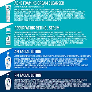 CeraVe Acne Skin Care Set | 5oz Acne Foaming Cream Cleanser + 1oz Resurfacing Retinol Serum + 2oz AM Facial Moisturizing Lotion with SPF 30 + 2oz PM Facial Moisturizing Lotion | Skin Care Routine
