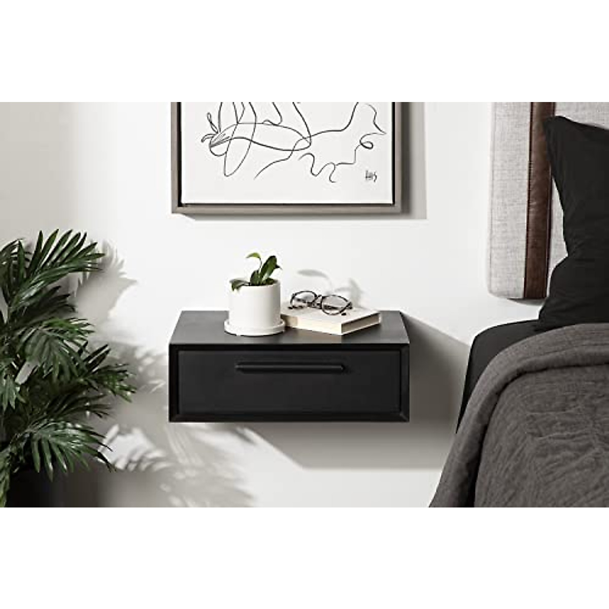 Kate and Laurel McCutcheon Floating Wood Storage Shelf, 18 x 12 x 6, Black, Decorative Transitional Floating Wall Shelf with a Concealed Cubby Compartment