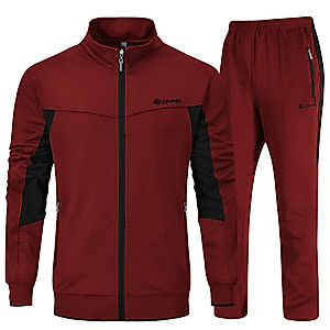 YSENTO Men's Tracksuits Sweat Track Suits Set 2 Piece Jogging Suits Warm Up Sweatsuits Outfits Red L
