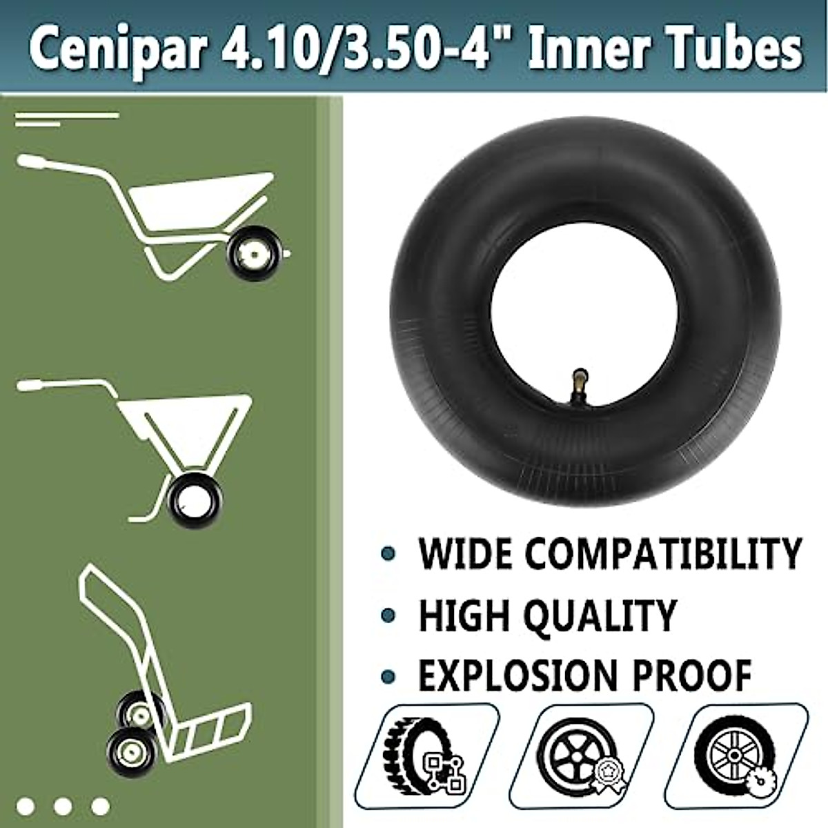 4.10/3.50-4" Lawn Tire Inner Tubes with TR-13 Straight Valve Stem (2-Pack) Heavy Duty Replacement for Wheelbarrow tire 4",Trunk, Tractor, Garden Carts,Golf Cart, Mowers and More