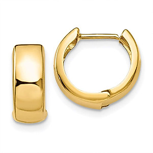 14K Yellow Gold Round Hinged Hoop Huggie Earrings for Women