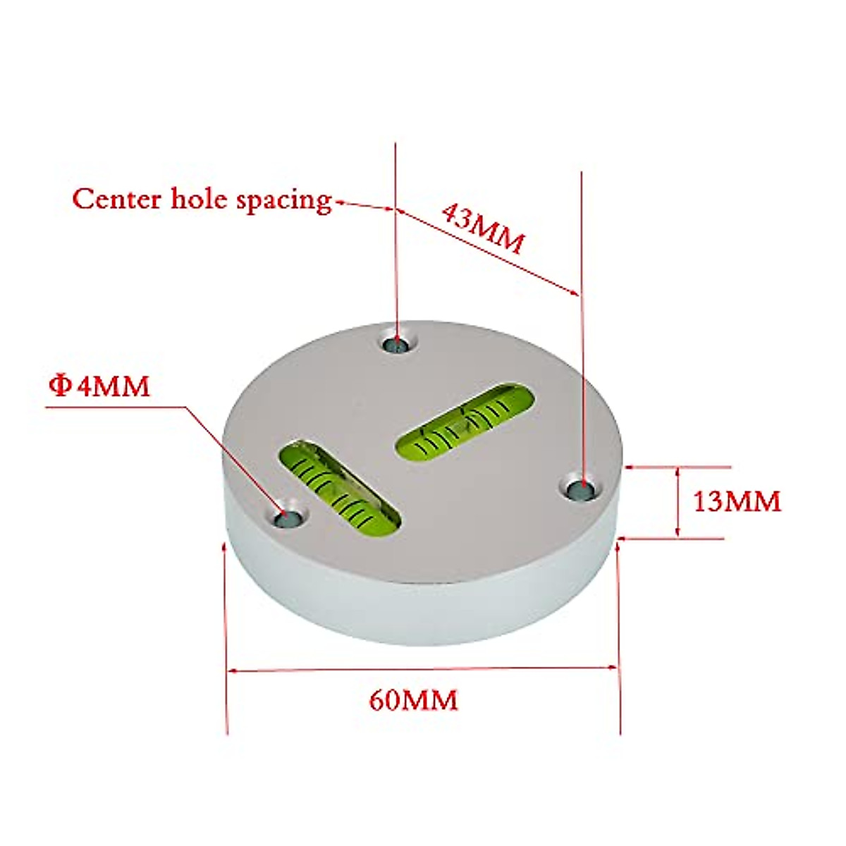 Metal round horizontal bubble T-type two-way level instrument metal level diameter 60mm accuracy 5 ′ / 2mm (silvery)