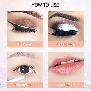 Erinde Liquid Glitter Eyeshadow Eyeliner, Metallic Shimmer Glitter Eyeshadow Liner, High Pigment Colored Eyeliner, Waterproof Long Lasting Sparkle Christmas Eye Makeup for Women, Star Silver