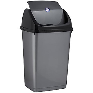 Superio Kitchen Trash Can 13 Gallon with Swing Lid, Plastic Tall Garbage Can Outdoor and Indoor, Large 62 Qt Recycle Bin and Waste Basket for Home, Office, Garage, Patio, Restaraunt (Grey/Black)