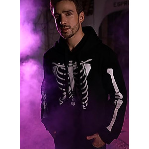 Arvilhill Men's Halloween Skeleton Black Pullover Party Costume Funny Hoodies Casual Sweatshirt M