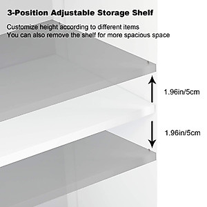 Kazila Bathroom Storage Floor Cabinet, Freestanding Wooden Storage Organizer with Glass Shutter Doors, 16 inchl x 12 inchw x 67 inchh, Ivory White