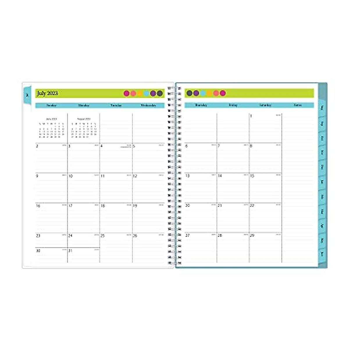 Blue Sky 2023-2024 Academic Year Teacher Weekly and Monthly Lesson Planner, 8.5" x 11", Flexible Cover, Wirebound, Dots (100330-A24)