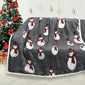 Catalonia Snowman Blanket, Holiday Theme Sherpa Fleece Throw, Blanket for Couch and Bed, Christmas Blanket | Super Soft, Comfy, Cozy, Fluffy, Warm | 50x60 inch, Grey