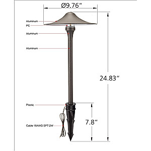 LIT-PaTH LED Landscape Pathway Light, 12V Low Voltage, 2W 170 Lumens, for Outdoor Yard Lawn, Die-cast Aluminum, Water-Proof, Bronze Finish-3000K, Large Cap, 2-Pack