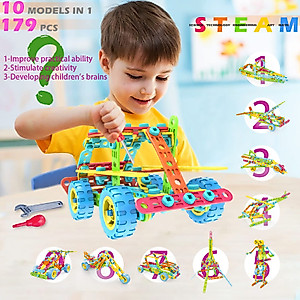 aspeepol 179 Pieces Boys Stem Toys Activities Kids Building Toys and Blocks for Kids Ages 5-12 Construction Tinker Tool Kit Learning Educational Erector Set DIY Childrens Engineering Gift for Kids