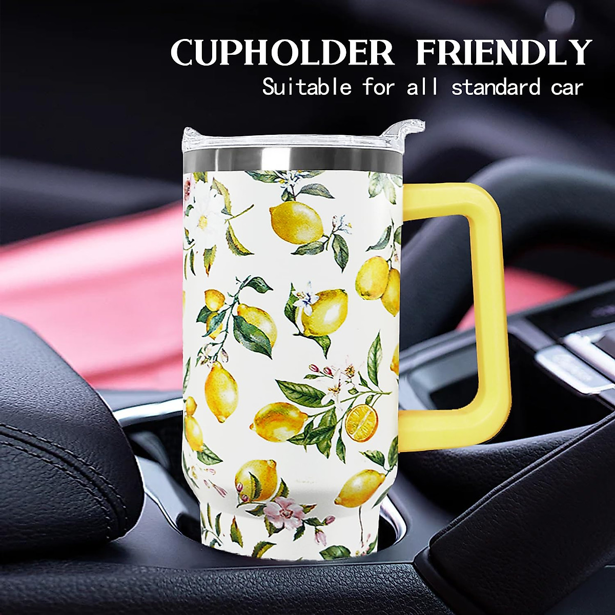 30 oz Stainless Steel Tumbler with lid and Straw,Yellow CoffeeTravel Mug Cup Water Botter, Lemon Gifts for Lemon Lovers