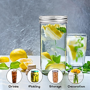 Galssmagic 24 oz mason jars,6 Pack Wide Mouth Mason Jars 24oz with lids,Tall Mason Jars for Canning,Preserving,Fermenting,Pickling