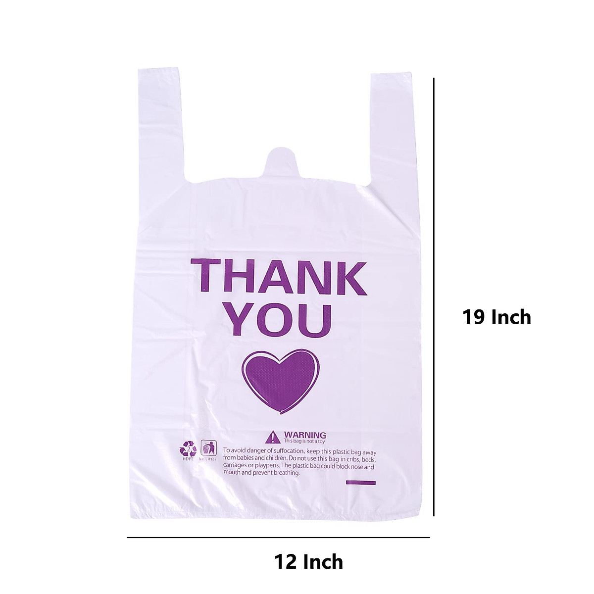 ysmile Thank You T Shirt Plastic Shopping Bag Rusable for Grocery Small Business Food To Go Bag with Handle 12x19 Inch 50 pcs - White
