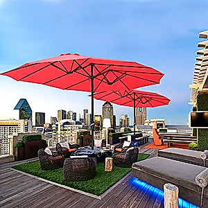 Yescom 14' Double-sided Twin Patio Umbrella Sun Shade UV30+ Water Fade Resistant Crank Outdoor Garden Market Red