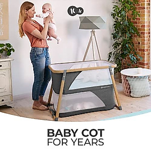 Kinderkraft Sofi Portable Travel Crib for Baby, Convertible Sleeping Cot 4 in 1 with Easy to Pack Playpen, Comfortable Bassinet Mattress and an Additional Cradle Function