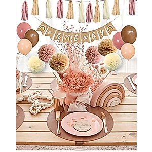 40 Pack Boho Rainbow Baby Shower Gender Neutral Party Oh Baby Burlap Banner Tissue Tassel Garland Pom Poms Dusty Rose Pink Mauve Nude Brown Balloons Backdrop Nursery Classroom Wedding Decoration