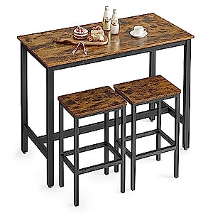 VASAGLE Bar Table Set, with 2 Bar Stools, Dining table set, Kitchen Counter with Bar Chairs, Industrial, Living Room, Party Room, Rustic Brown and Black ULBT15X