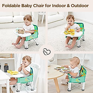 Baby Travel Booster Seat with Double Tray, BabyBond Upgraded Toddler Portable Baby Chair, Booster Seat for Dining Table, Stable and Foldable Booster Baby Chair for Indoor/Outdoor use (Cyan)
