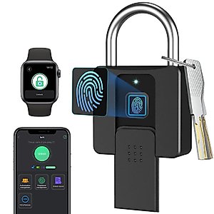 Key Padlock with Fingerprint Bluetooth App eLinkSmart Combination Lock: Large Padlock for Truck Gate Footlocker Gym Locker Outdoor ​Waterproof Heavy Duty Support iOS Watch