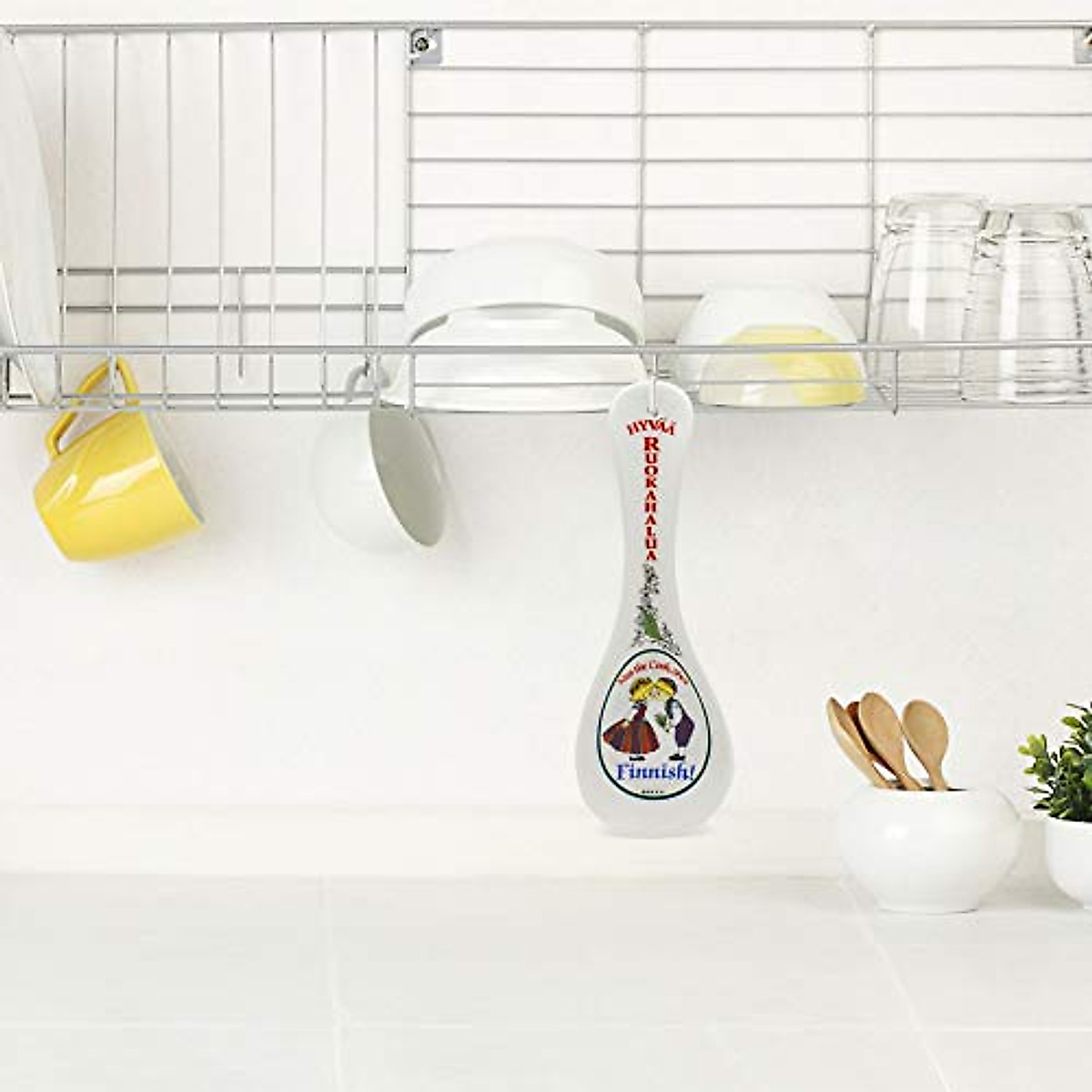 Decorative Ceramic Kitchen Spoon Rest by E.H.G | Finnish "Hyvaa Roukahalua"