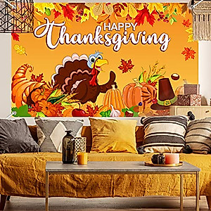 Thanksgiving Decorations Happy Thanksgiving Banner Backdrop Fall Pumpkin Turkey Autumn Maple Leaves Photography Background Harvest Party Supplies Table Banner Photo Booth Props