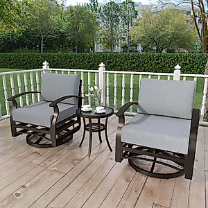Kurapika 3 Pieces Patio Furniture Set, Outdoor Aluminum Swivel Gliders Rocker, Patio Bistro Set Rocking Chair with Thickened Cushions and Tempered Glass Side Table for Porch Garden Deck (Grey)