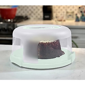 Kivi Cake Carrier with Lid and Handle – Practical Cake Holder with Lid and Sturdy Clamps – Multipurpose Cake Container 10 Inch - Cupcake Carrier fits 11 Cupcakes - Dishwasher Safe