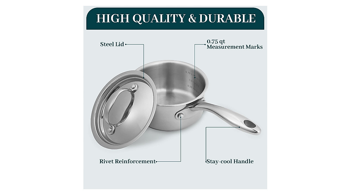 Deluxe Stainless Steel 1-Quart Saucepan with Lid – Versatile ...
