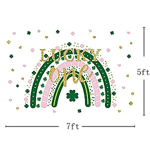 MEHOFOND 7x5ft Lucky One Rainbow Backdrop St. Patrick's Day 1st Birthday Party Banner for Girl Shamrock Green Clover Pink Gold Floral Background Party Supplies Photo Booth Props