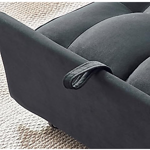 FENFSHE Contemporary Velvet Futon Sofa Bed with Adjustable Backrest, Storage Pockets, and Pillows - Ideal for Living Room or Bedroom (Black)