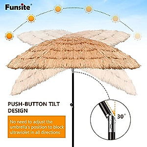 Funsite 6ft Tiki Umbrellas for Outside, UV Protect Thatch Umbrella with Tilt Design, Thatch Patio Umbrella for Outdoor Tiki Bar, Tropical Palapa Tiki Hut Hawaiian Hula Beach Umbrella