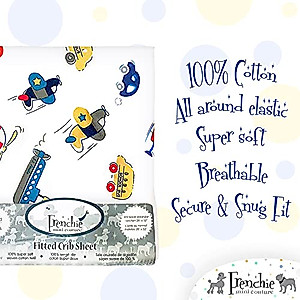 Frenchie Mini Couture, Cars, Boats, Planes Single Pack Fitted Crib Sheet – 100% Cotton, 28 x 52 x 8in