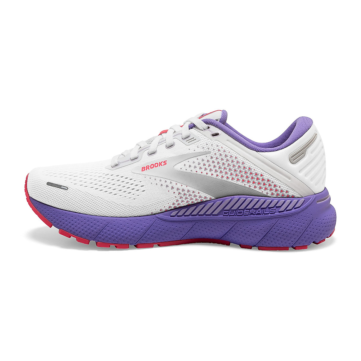 Brooks Women's Adrenaline GTS 22 Supportive Running Shoe - White/Coral/Purple - 8.5 Medium