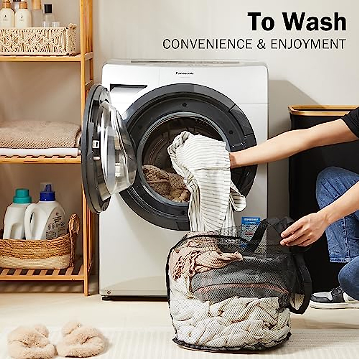 YOUDENOVA 145L Double Laundry Hamper with Lid, Black Laundry Basket with Lid & Removable Bag, Collapsible Laundry Basket Organizer, Dirty Clothes Hamper with Lid for Bedroom, Living Room