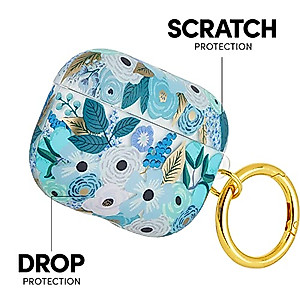 Rifle Paper Co. AirPods 3rd Generation Case with Keychain [Wireless Charging Compatible] [Visible LED] Protective Case for AirPods 3 with Floral Design, Anti Scratch, Shockproof - Garden Party Blue