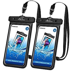 MoKo Floating Waterproof Phone Pouch [2 Pack], Floatable Phone Case Dry Bag with Lanyard Sponge Compatible with iPhone 14 13 12 11 Pro Max X/Xr/Xs/SE 3, Galaxy S21/S20/S10/S9, Black+Black