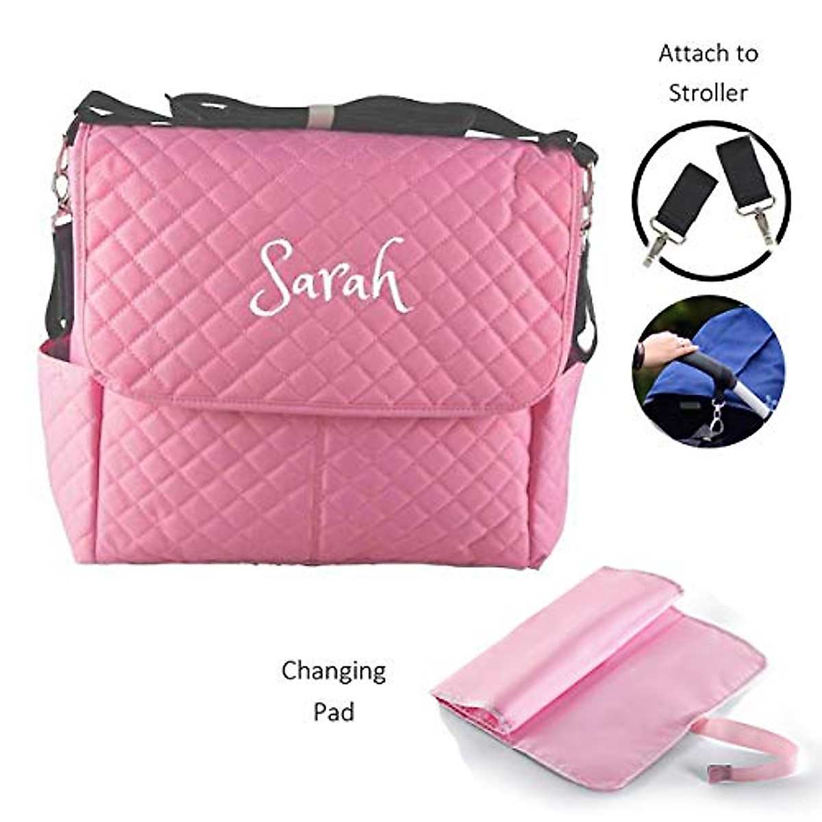Dream Embroidery PERSONALIZED Large Diaper Bag Messenger Bag Baby Shoulder Bag Monogram (Pink)