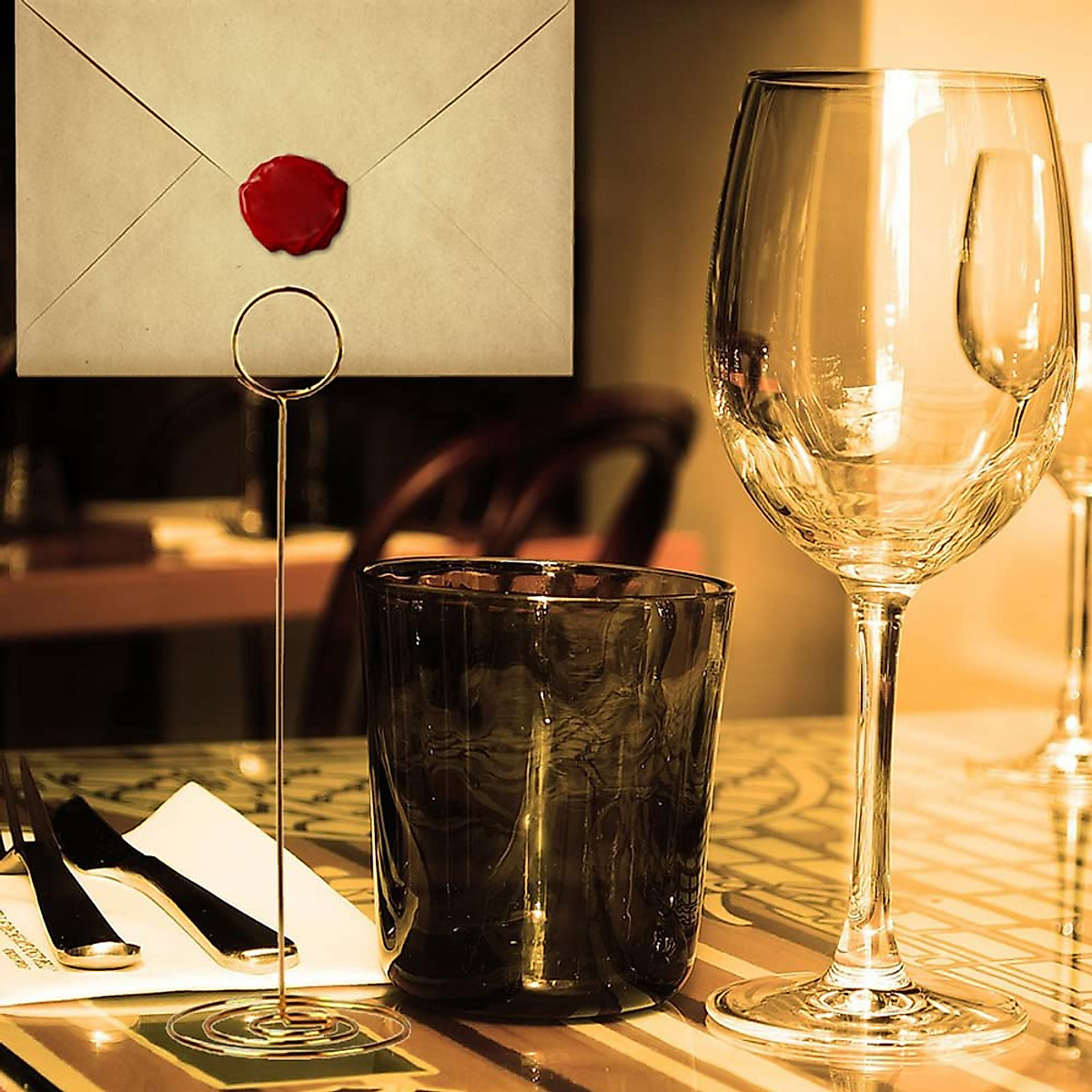 KINGDOM SOLUTIONS 20 Pack 8.75 inch Tall Table Number Holders - Gold Place Steel Table Picture Stands Card Holder, Food Signs, Memo Notes, Weddings, Restaurants, Birthdays, Anniversary Party